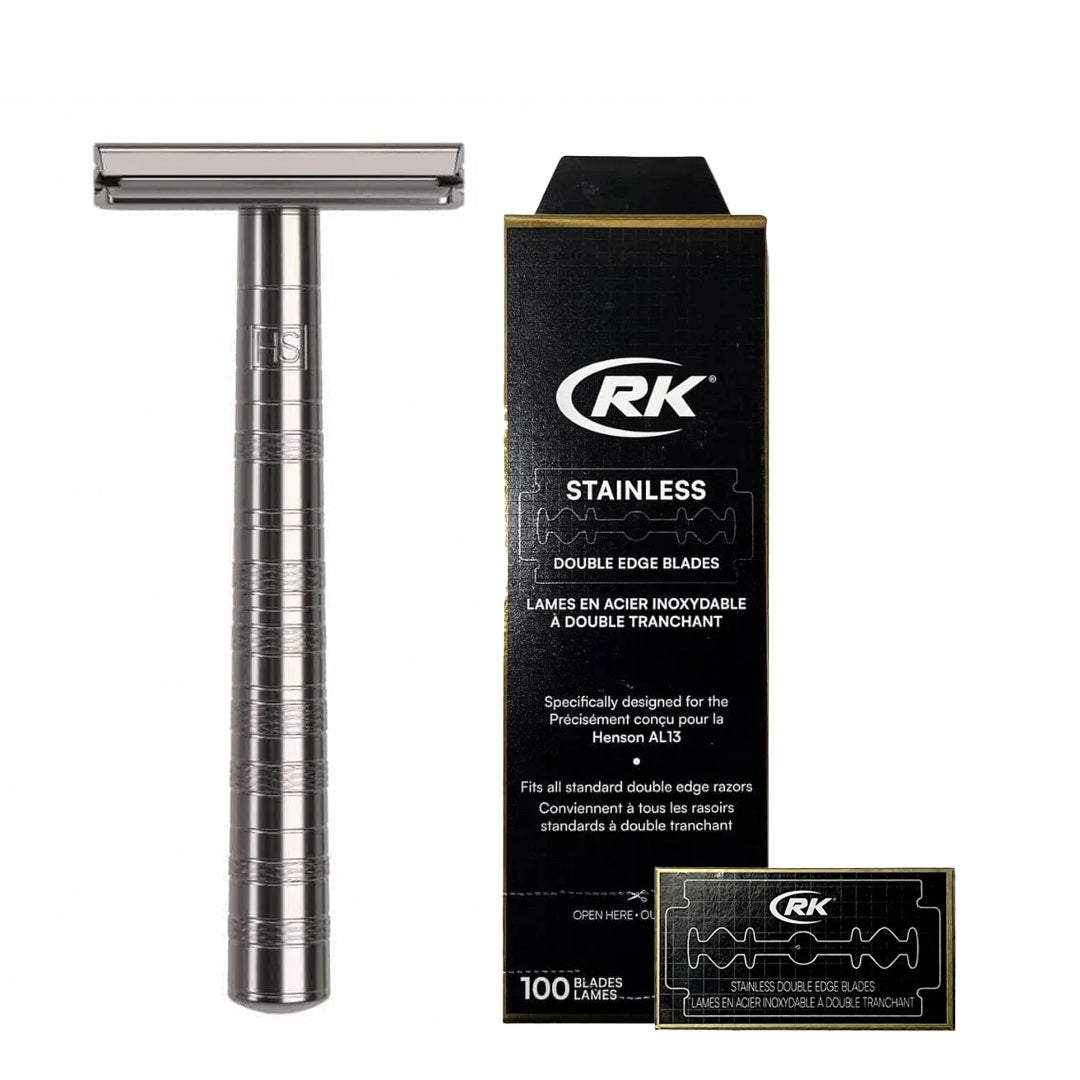 Henson Shaving Ti22 Medium DE Safety Razor Titanium & Blades Bundle ...