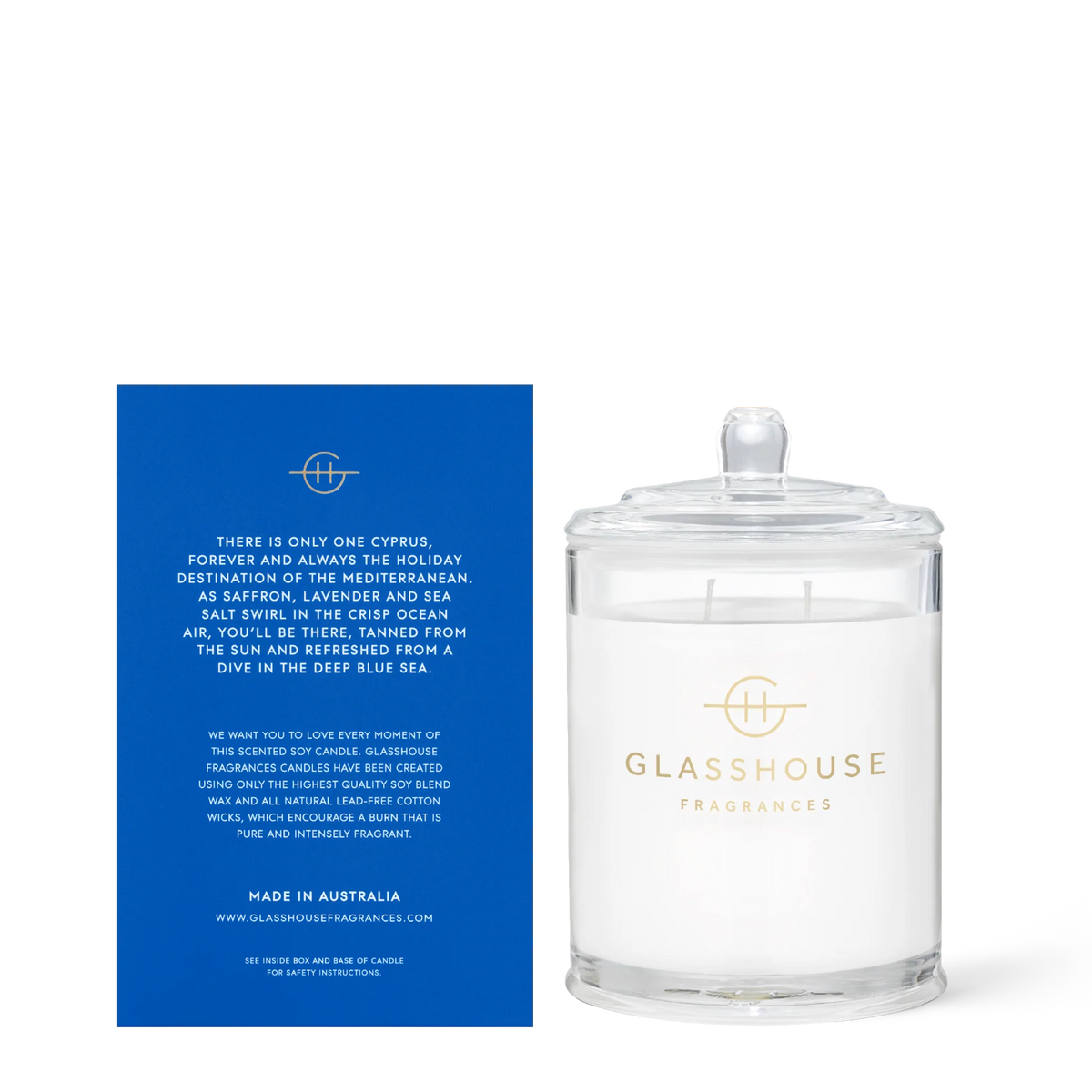 Glasshouse Fragrances DIVING INTO CYPRUS Candle 380g – Above The Collar