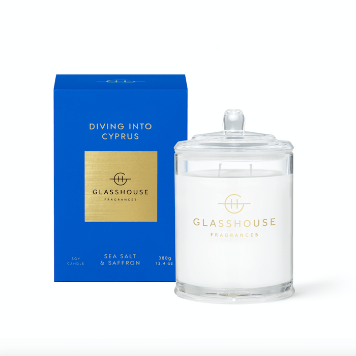Glasshouse Fragrances DIVING INTO CYPRUS Candle 380g – Above The Collar